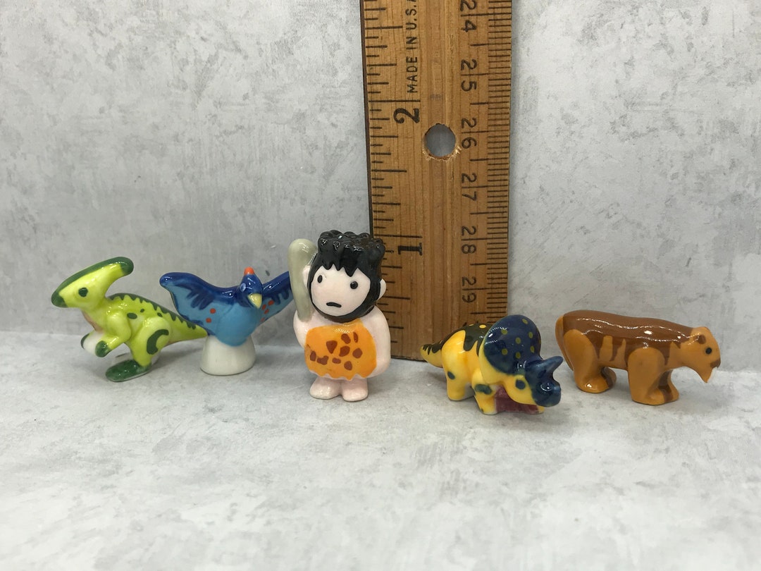 Tiny COLORFUL DINOSAURS Cartoon Friendly Sabertooth Caveman Triceratops ...