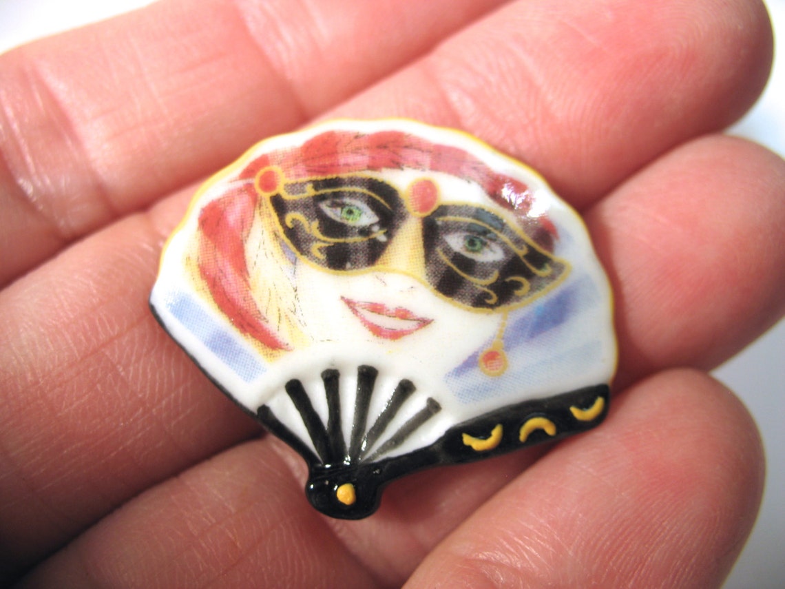 Ladies Hand Fans - Venetian Italian Masquerade Fan - French Feve Feves ...