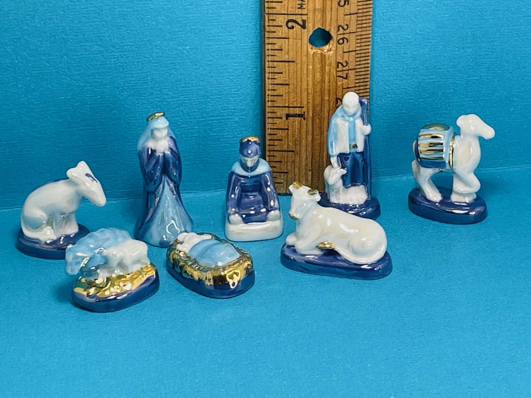 Divine Night NATIVITY Tiny Blue & Gold Porcelain Set 8pcs Elegant ...
