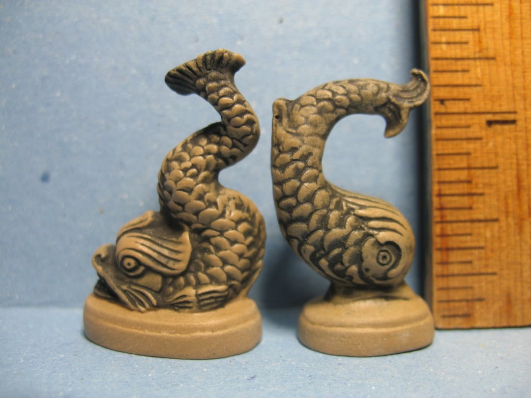 Carved DOLPHINS Antique Style Statues Serpent Dragon Fountain Gutter ...