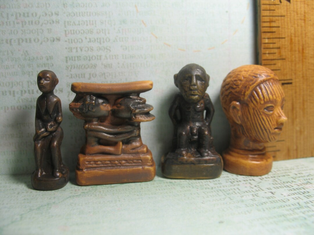 African Primitive TRIBAL ART Statues Tiny Miniature Bust Headrest Idol ...