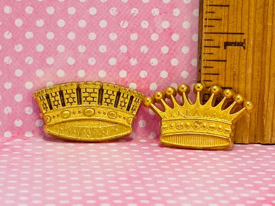 2 Tiny Gold Metal King's Crowns Royalty Prince Queen Mardi Gras Castle ...