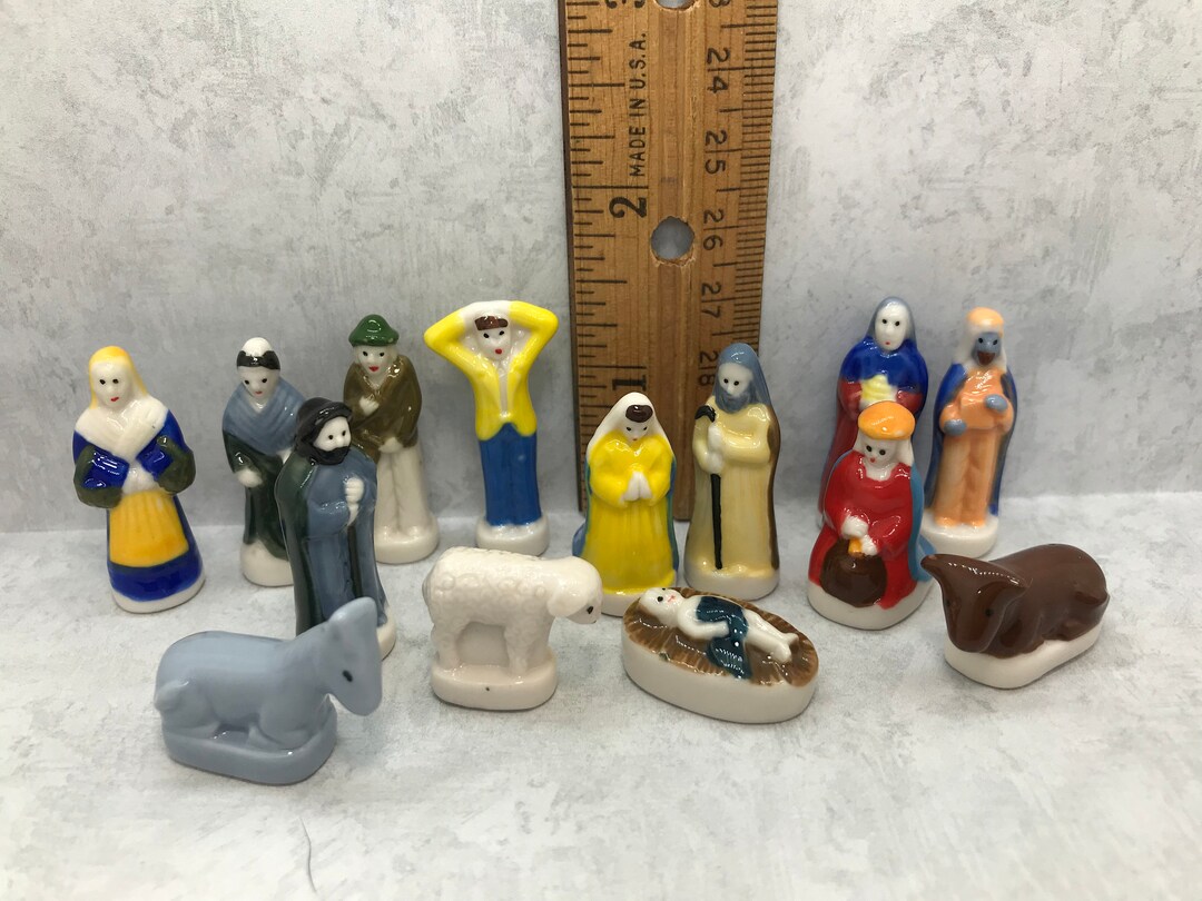 NATIVITY Mary Jesus Santons 14 Pcs Creche Primitive Folk Crafted ...