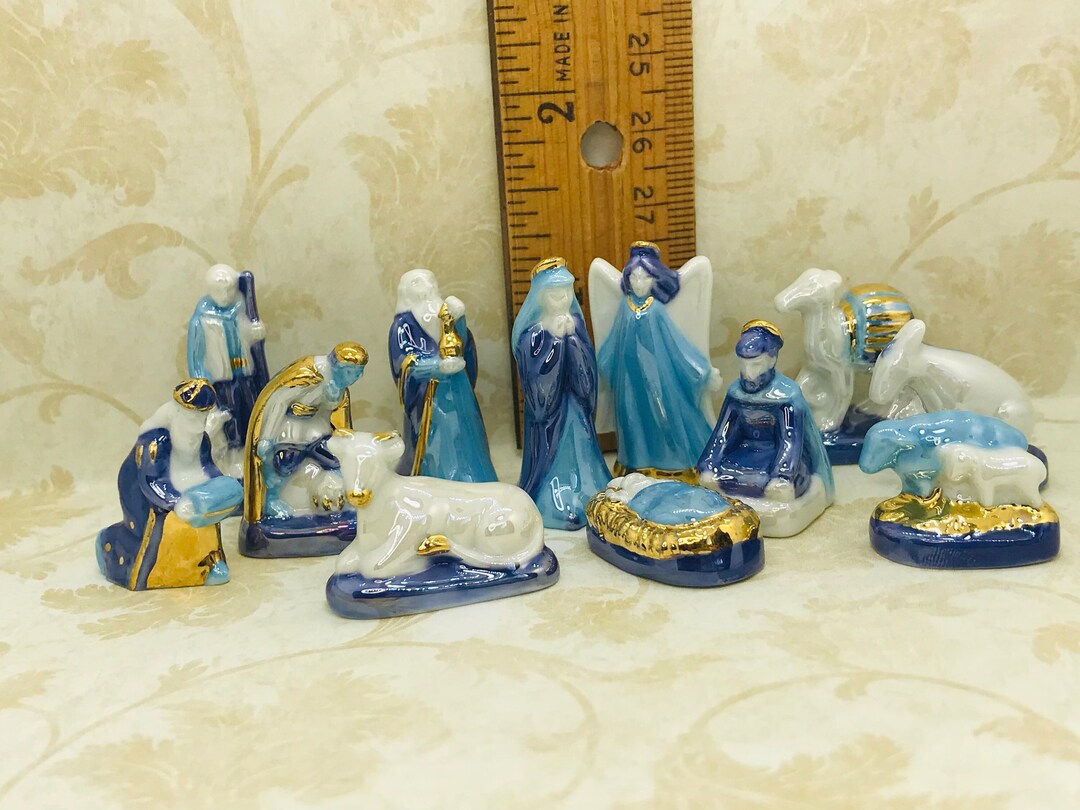Divine Night NATIVITY Tiny Blue & Gold Porcelain Set 12pcs Elegant ...