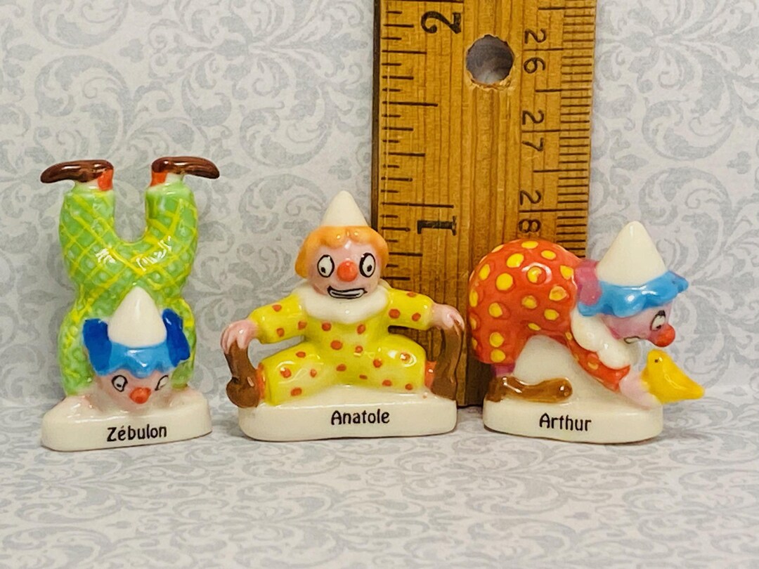 3 CIRCUS CLOWNS Clown Acrobat Hand Painted Vintage French Feve Feves ...