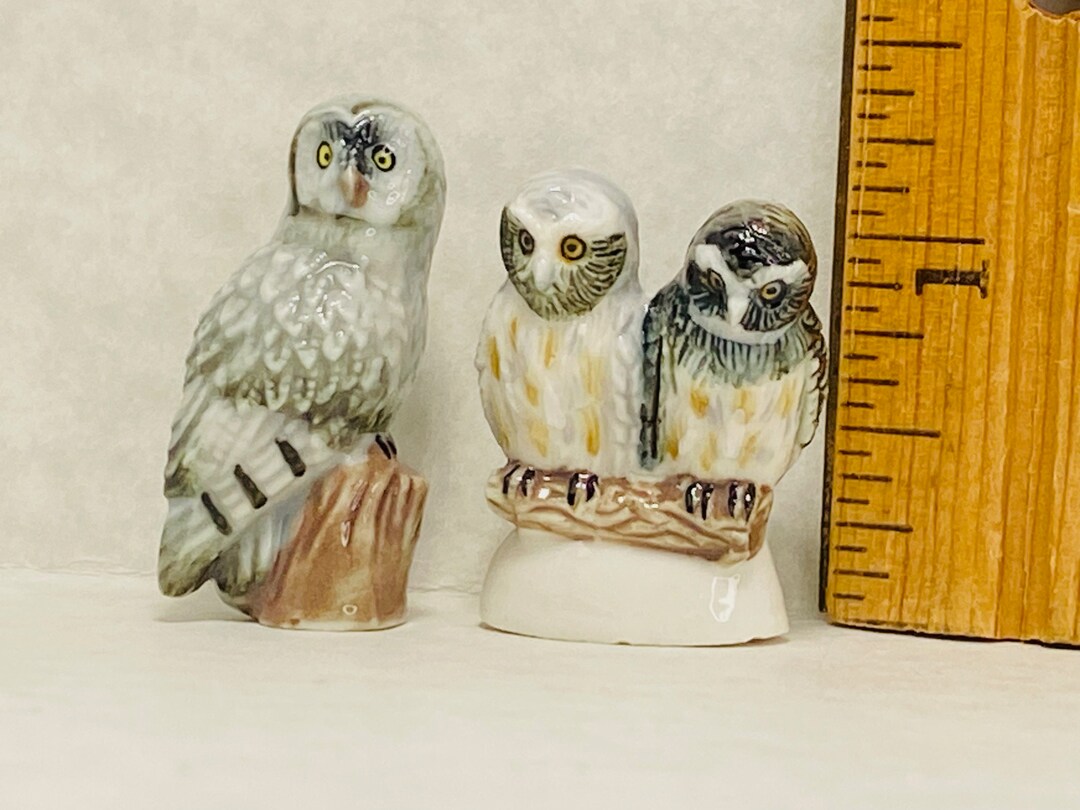 Gorgeous Hand Painted OWLS French Feves Feve Porcelain Figurine Doll ...