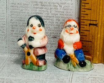 2 Vintage Red Hat GNOMES Dwarves French Feve Feves Porcelain Figurines ...