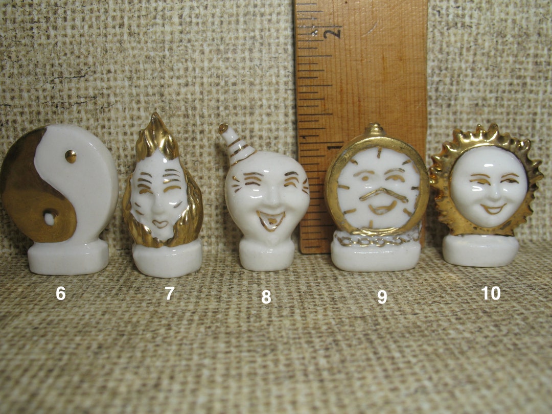 5 Tiny White & Gold Harmony Carnival Faces Sun, Moon, Father Time, Fire ...