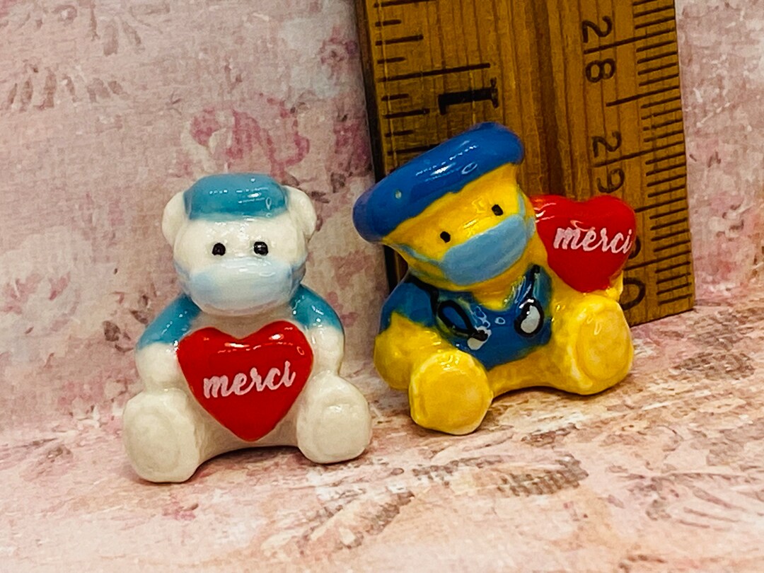 2 Tiny Teddy Bear NURSE & DOCTOR Thank You Merci Bears Figures French ...