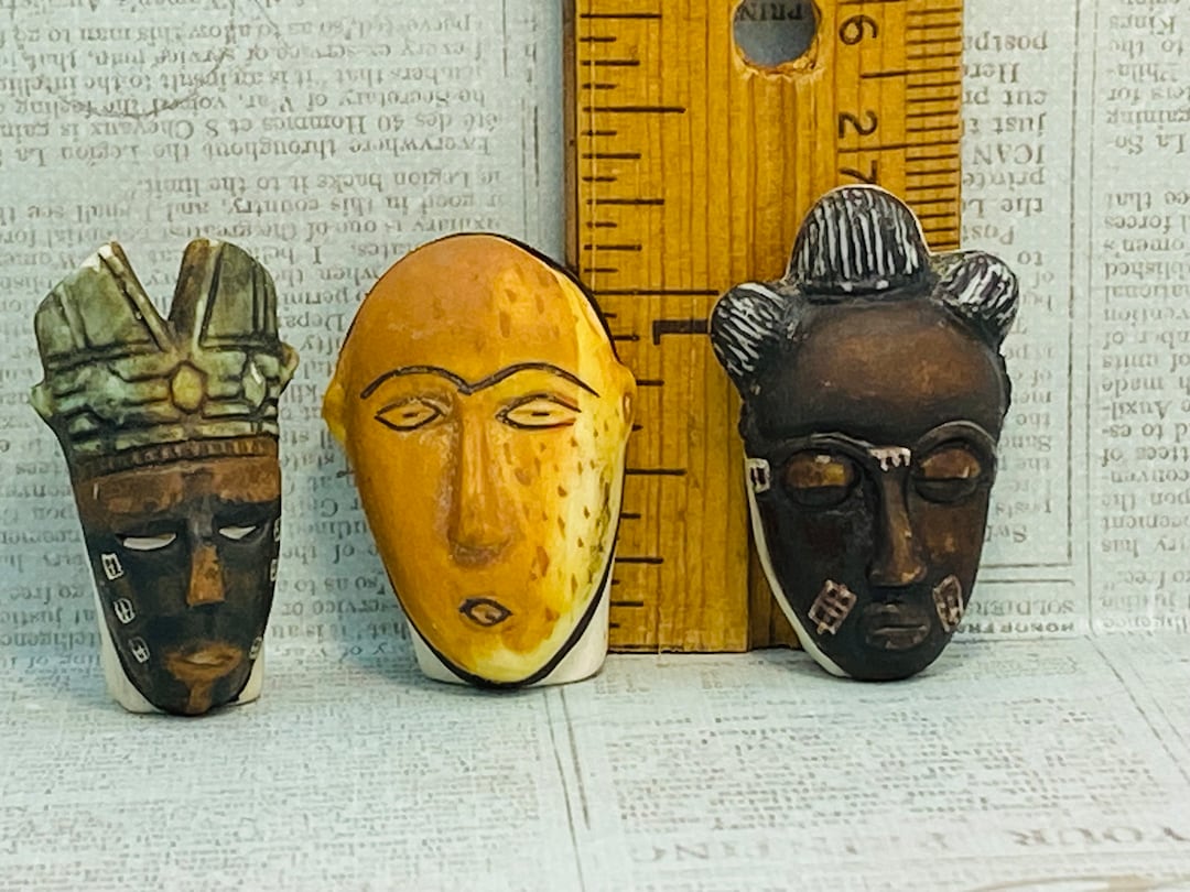 3 Tiny AFRICAN MASKS Hand Painted Porcelain Africa Mask - French Feve ...