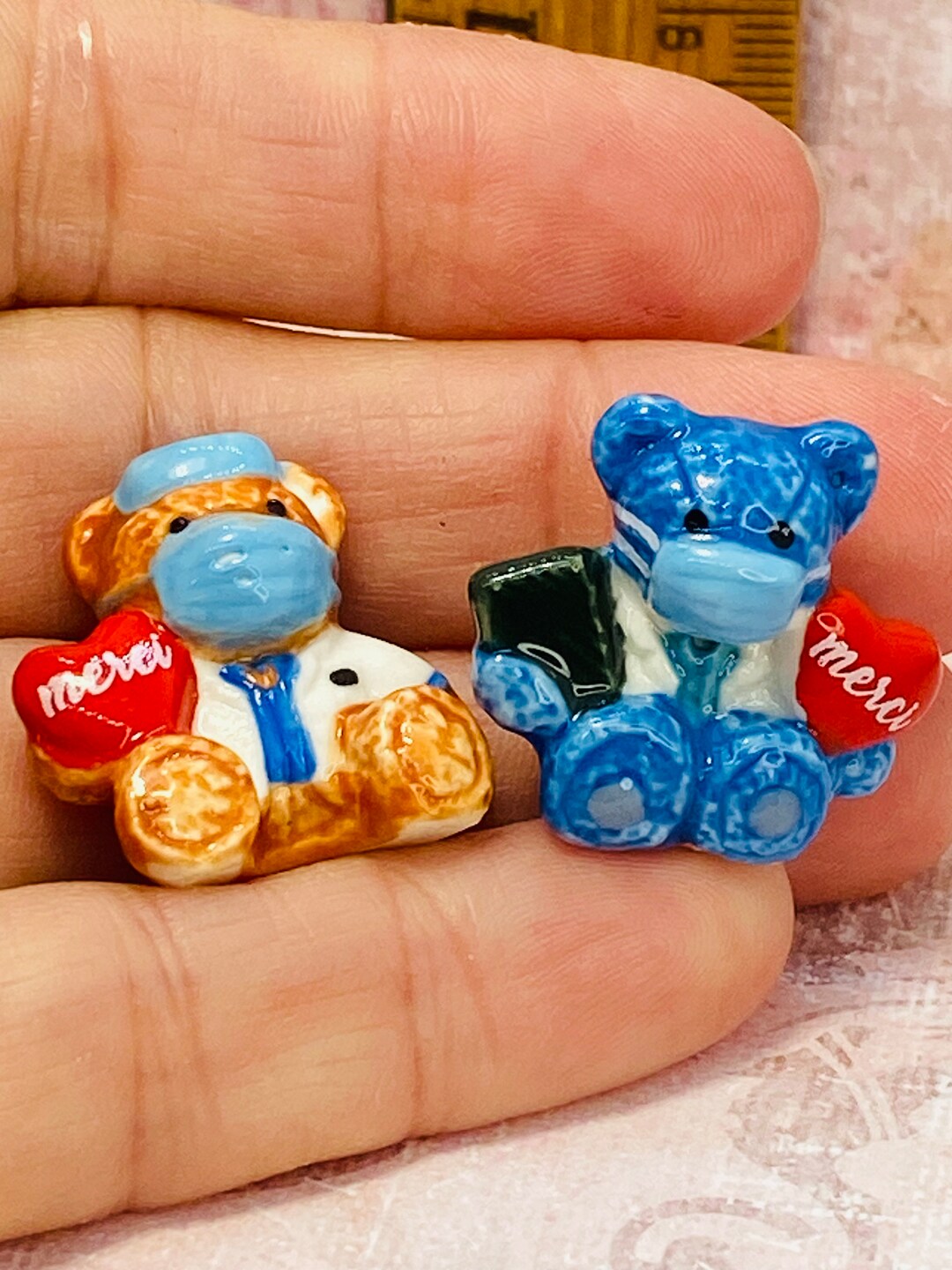 2 Tiny Teddy Bear NURSE & DOCTOR Thank You Merci Bears Figures French ...