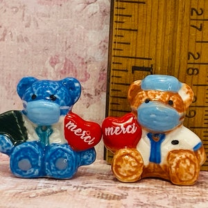 2 Tiny Teddy Bear NURSE & DOCTOR Thank You Merci Bears Figures French ...