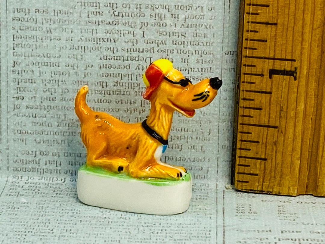 Tiny Pups Puppy in a Baseball Cap Dog Figurine Miniature French Feve ...