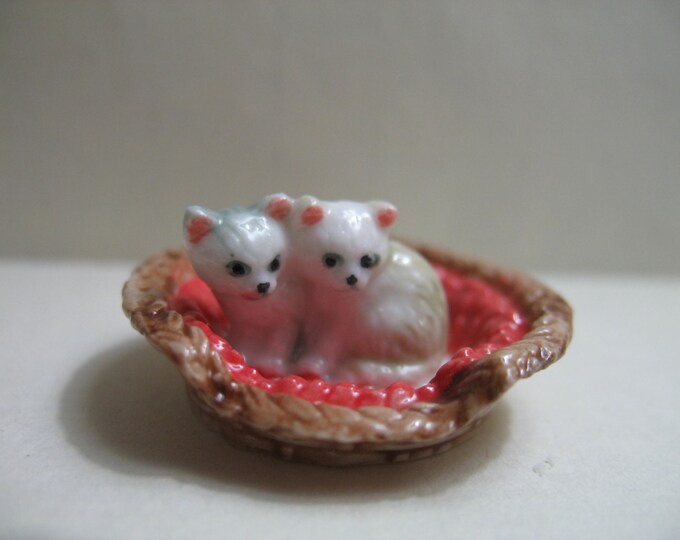 Kitten Kitty Cats Kittens in a Basket Miniature French Feve Feves ...