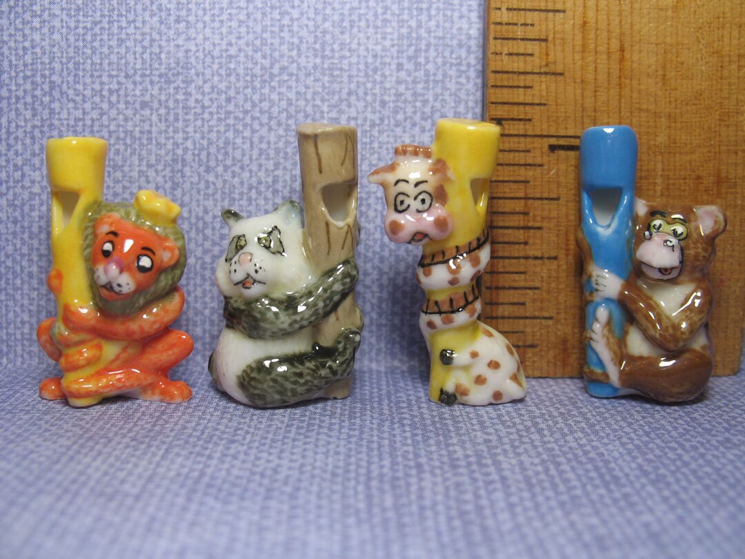 Tiny ANIMAL WHISTLES Lion Panda Giraffe Monkey Whistle Vintage French ...
