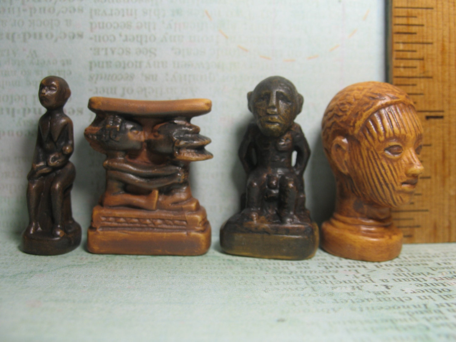 African Primitive TRIBAL ART Statues Tiny Miniature Bust Headrest Idol ...