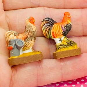 2 Tiny Chicken & Rooster ROOSTERS Birds Farm Animals Bird Hen Porcelain ...