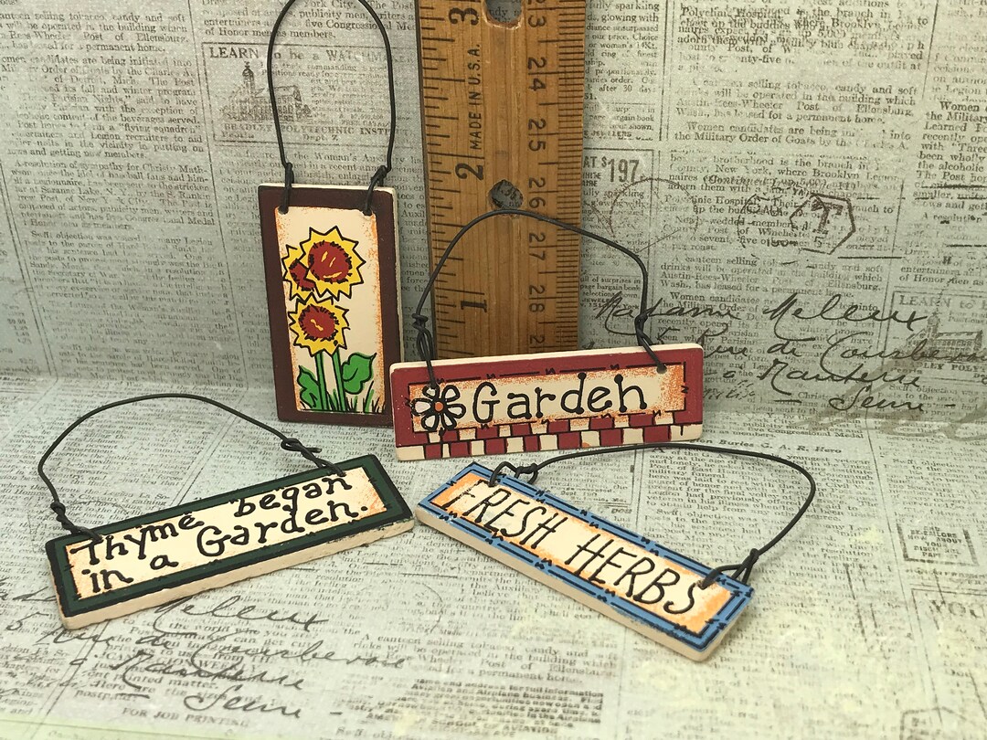 Wooden Garden SIGNS Dollhouse Miniatures Yard Sign Plaque Fairy Garden ...
