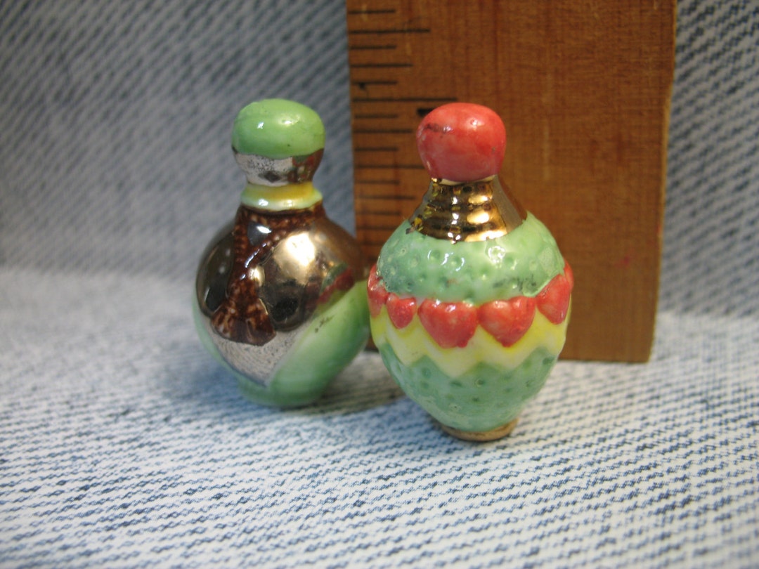 2 Vintage PERFUME Bottles Falcon Flacons Parfum Hand Painted Artisan ...
