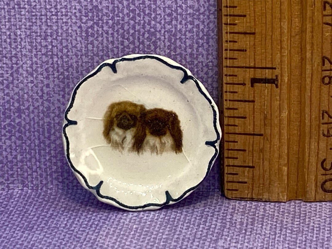 Tiny Shi Tzu Pekingese Puppy Pair Dog Plate Platter Plates VINTAGE ...
