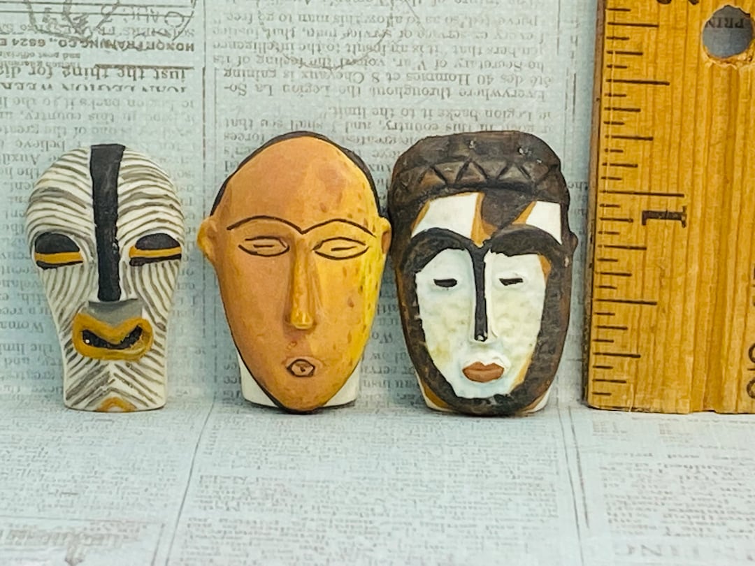 3 Tiny AFRICAN MASKS Hand Painted Porcelain Africa Mask - French Feve ...