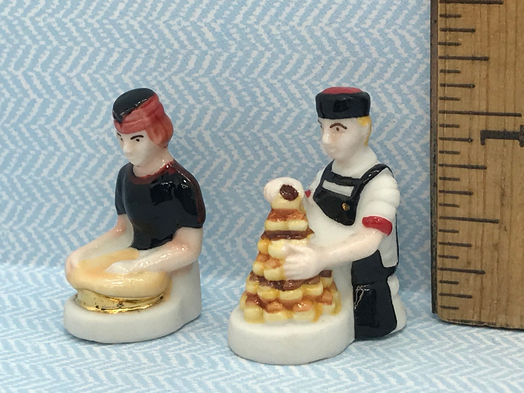 2 Tiny BAKERS Pastry Chef Cook Man Figures Miniature Chefs Baker Cooks ...