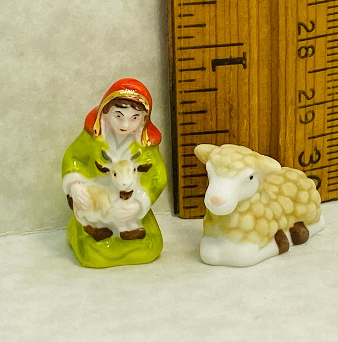 Tiny Shepherdess & Lamb Sheep Shepherd Nativity Figures - Etsy