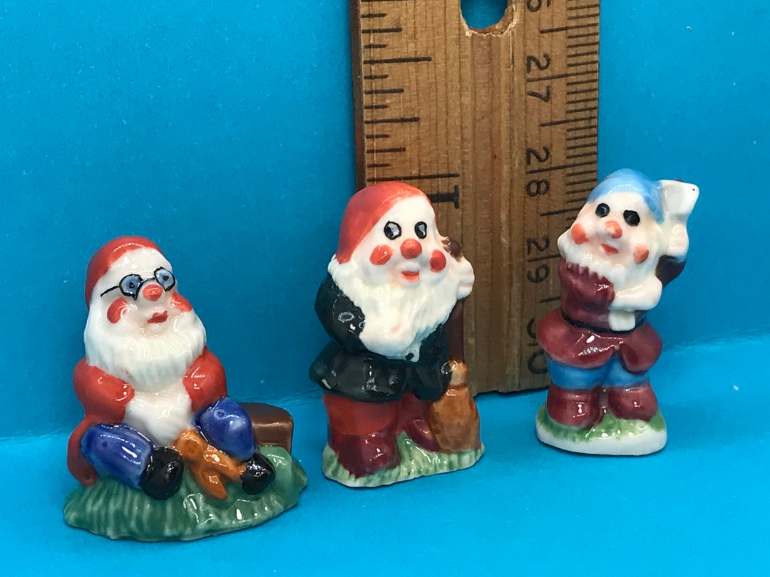 3 Small GNOMES Dwarves Vintage - French Feve Feves Porcelain Figurine ...