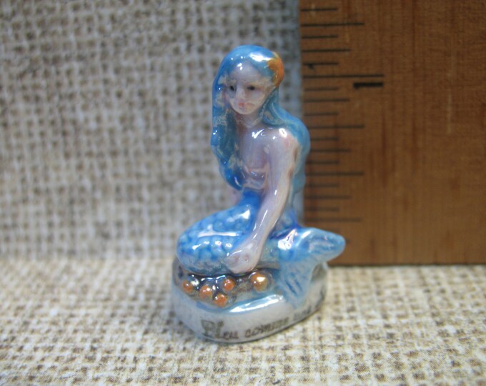Tiny Blue MERMAID Siren Iridescent French Feve Feves Figurine Fairy ...
