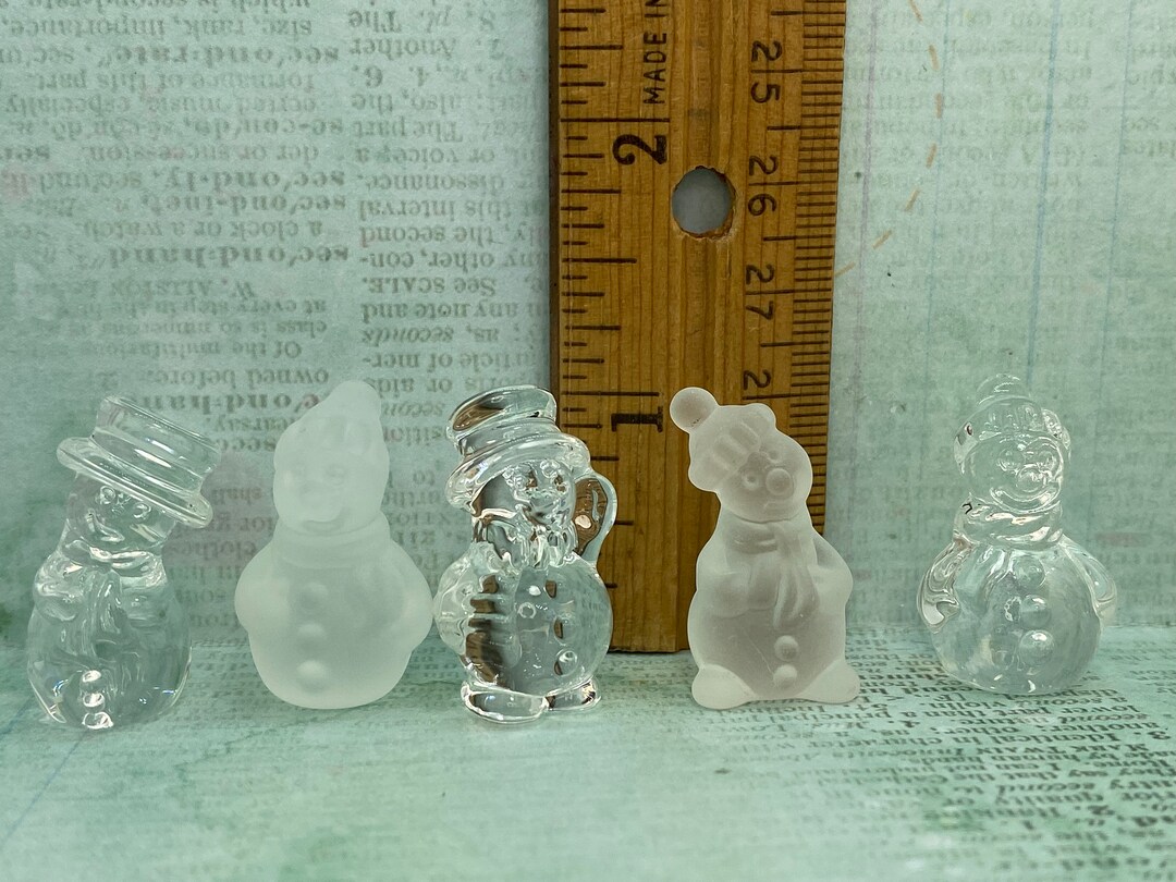 Clear & Frosted GLASS SNOWMEN Snowman Winter Snow Christmas French Feve ...