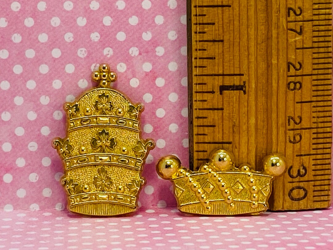 2 Tiny Gold Metal King's Crowns Royalty Prince Queen Mardi Gras ...