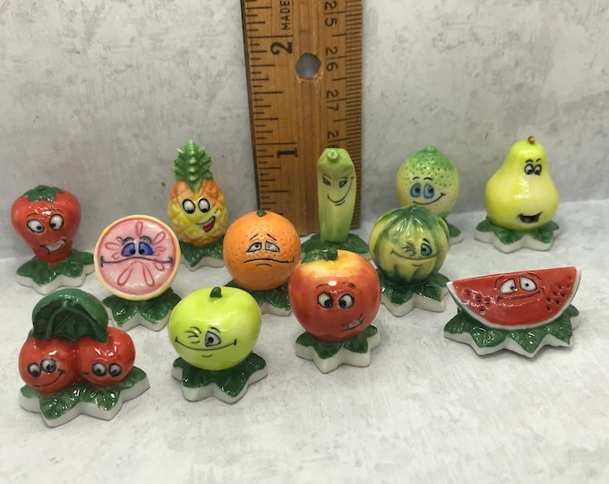 Tiny Fruit People Figures Porcelain Cartoon 12 Pcs Vintage Hand Painted ...