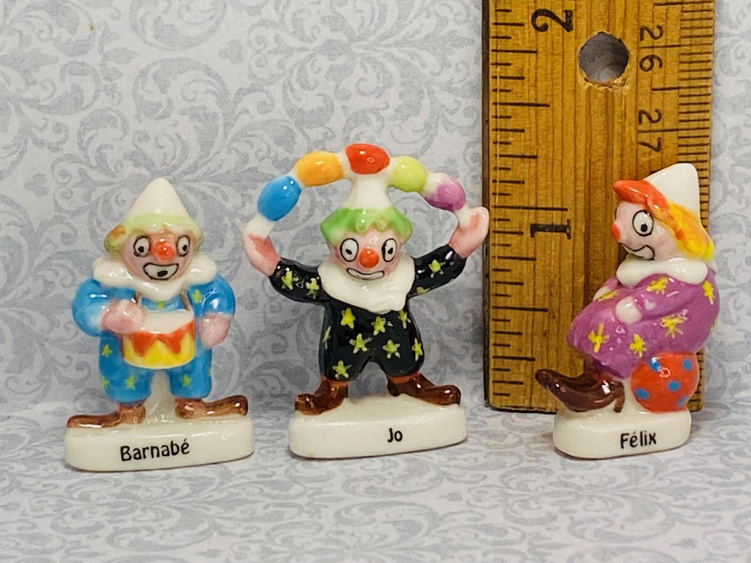 3 CIRCUS CLOWNS Clown Juggler Hand Painted Vintage French Feve Feves ...