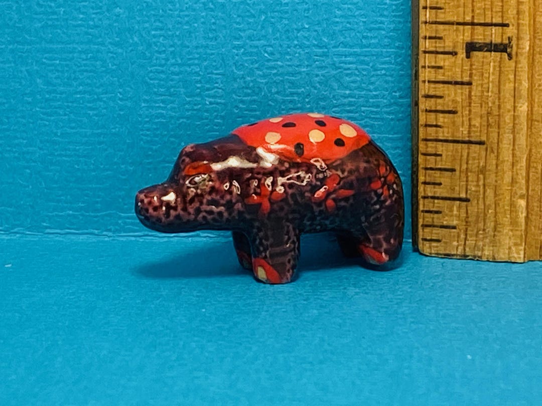 Tiny HIPPO Hippopotamus Art Hand Painted ZOO ANIMALS House Hippo French ...
