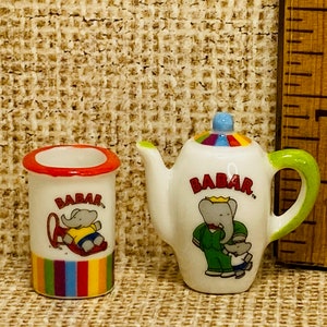 Tiny BABAR the Elephant DISHES Tea Set Serving Plates Bowl Teapot ...