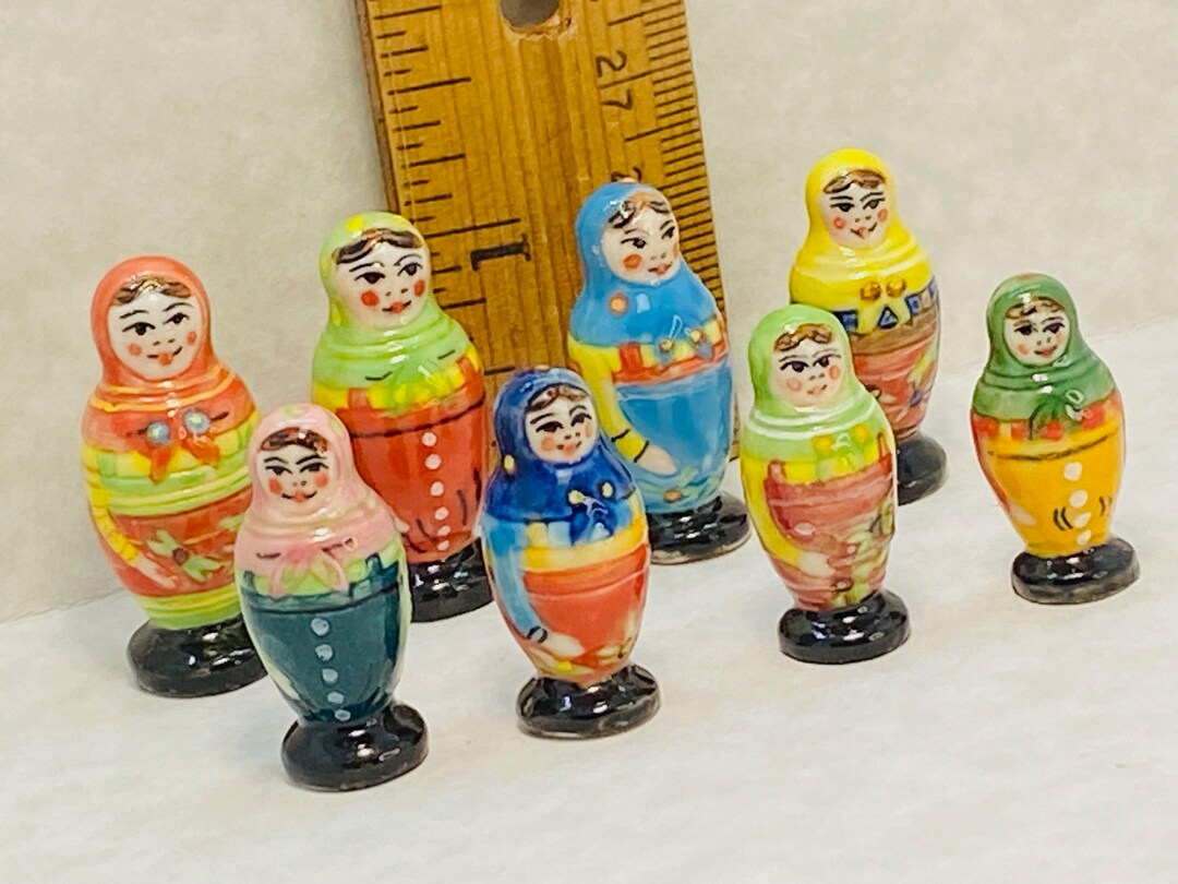 Tiny Russian Nesting Doll Set Matryoshka Nursery Toy Dolls Hand Painted ...