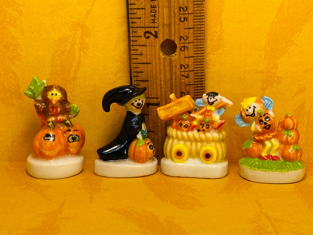 HALLOWEEN Witch, Owl, Basket, Fairy Pumpkin Vintage Tiny Figures ...