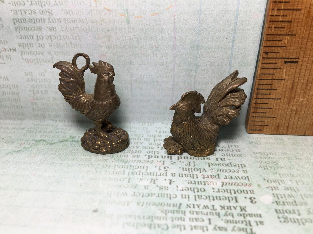 Tiny Brass Rooster Chicken Hen Mini Figurine, Buddhism Zen Buddhist ...