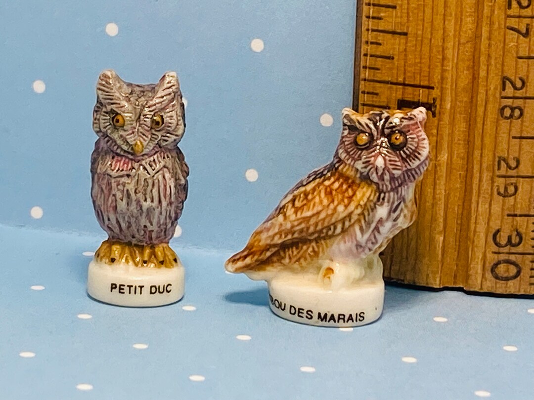 Lovely Hand Painted OWLS French Feves Feve Porcelain Dollhouse ...