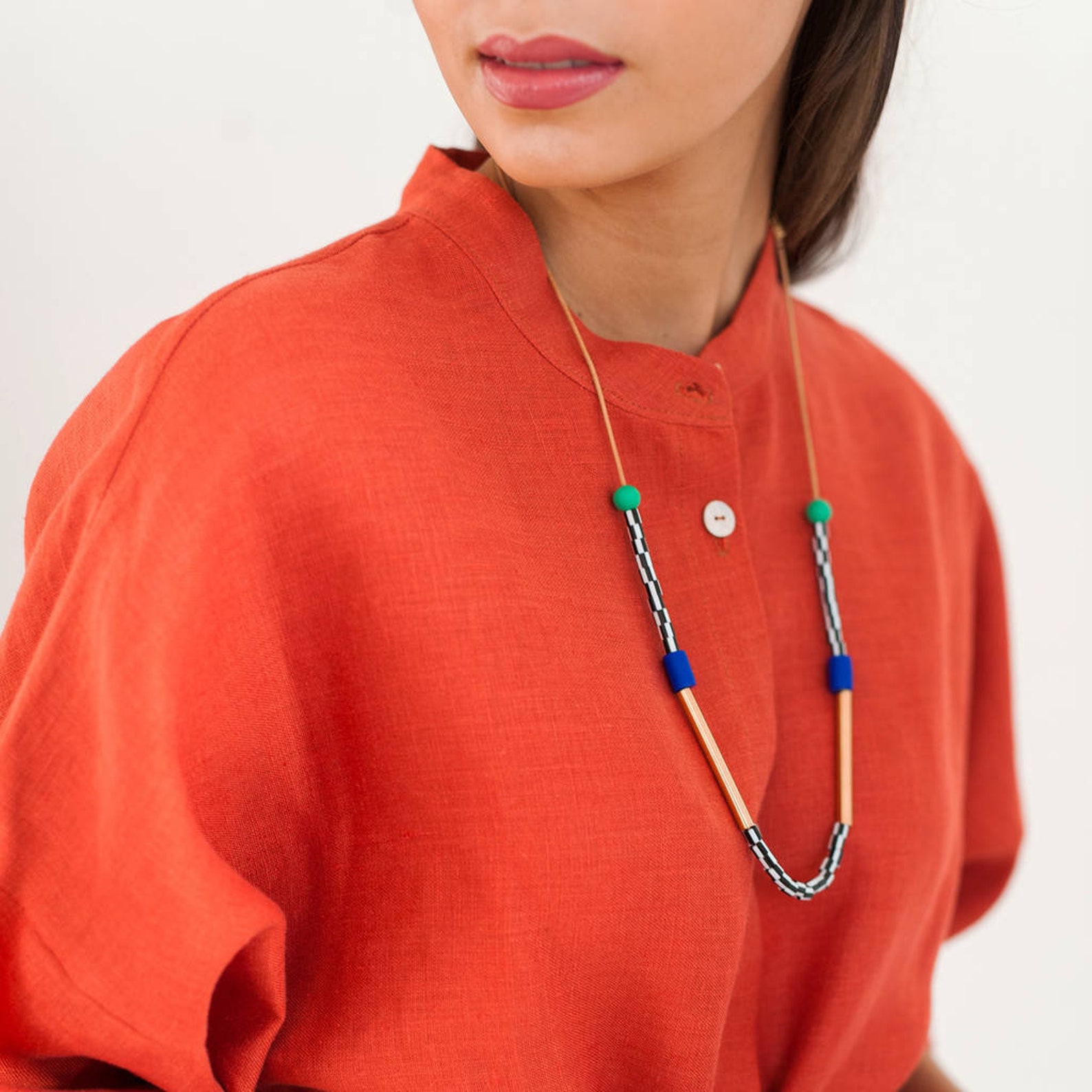 New Memphis Necklace in Cobalt and Mint, Colourful Statement Beaded ...