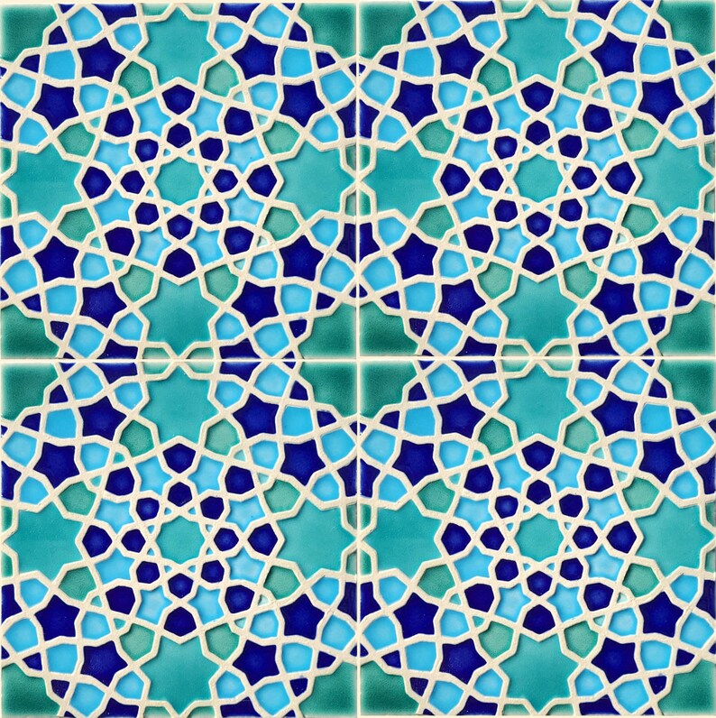 Hand-painted Moroccan Star Kitchen Tiles: Blue & Green Stoneware - Etsy