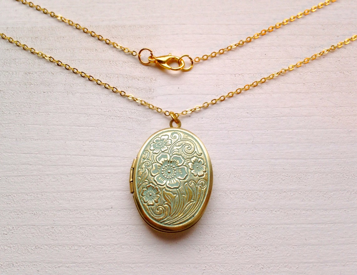 Raw Brass Mint Handmade Floral Locket Patina Necklace - Etsy