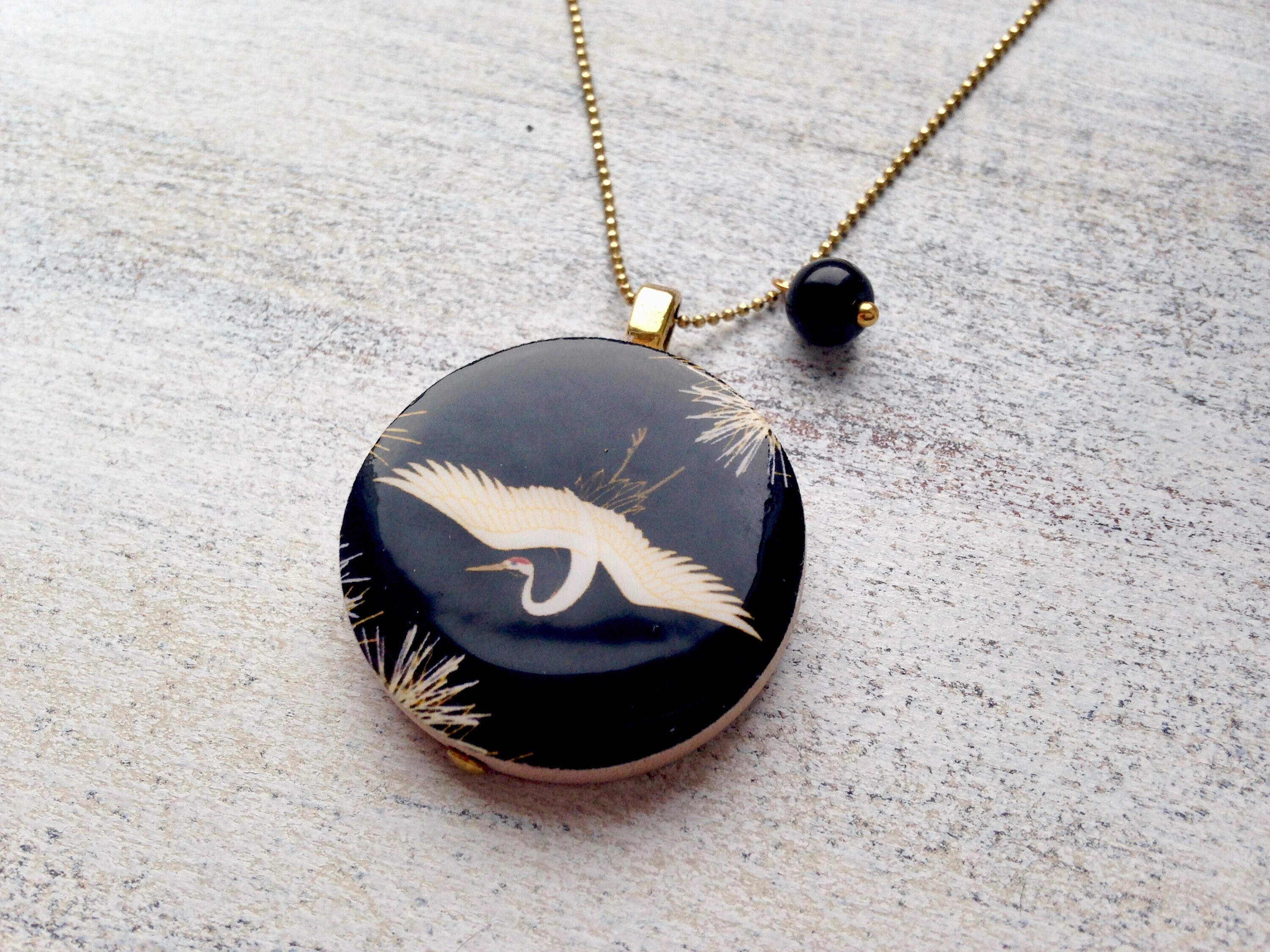 Japanese crane handmade wooden pendant necklace boho origami | Etsy