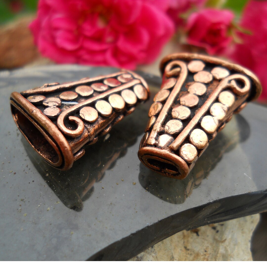 Solid Copper Cones With Design: Jewelry End Caps (pair) - Etsy