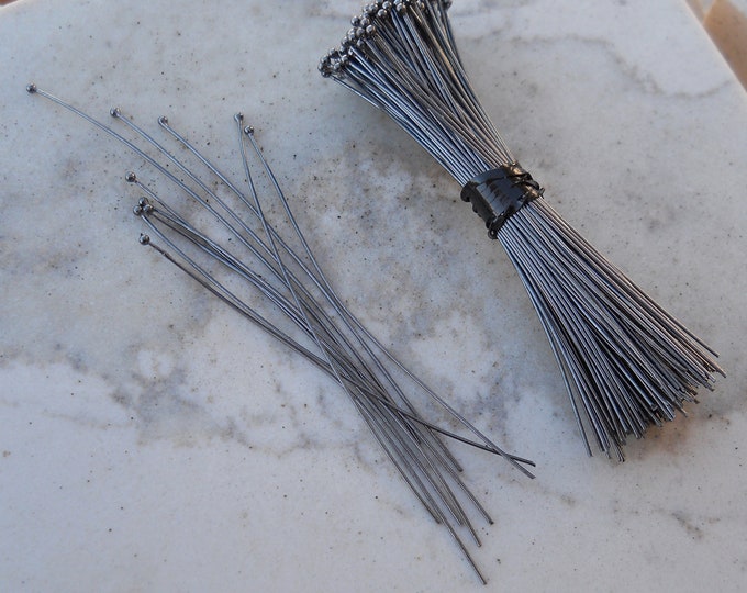 50 Sterling Silver Pins Headpins, Ball Head Pins, Flat Head Pins, 925 ...