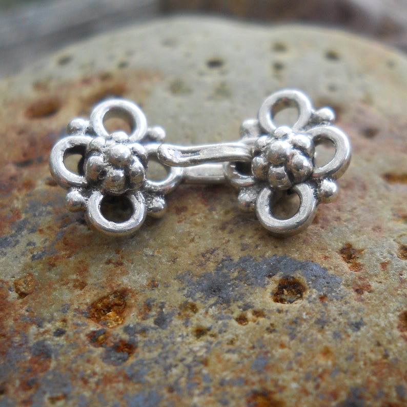 Sterling Silver Flower Hook and Eye Clasp: Multi-strand Jewelry Closure ...
