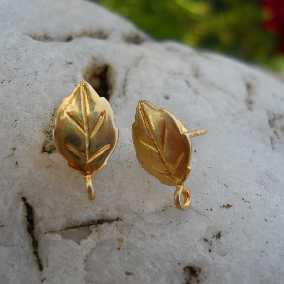 Leaf Vermeil Earring Posts: 23k Gold Sterling Silver (15 Mm) - Etsy