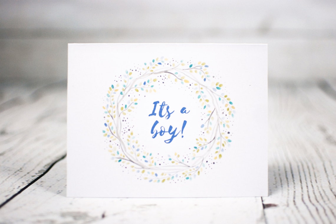 Printable It's a Boy Expecting Cards - Delicate Garland Wreath ...