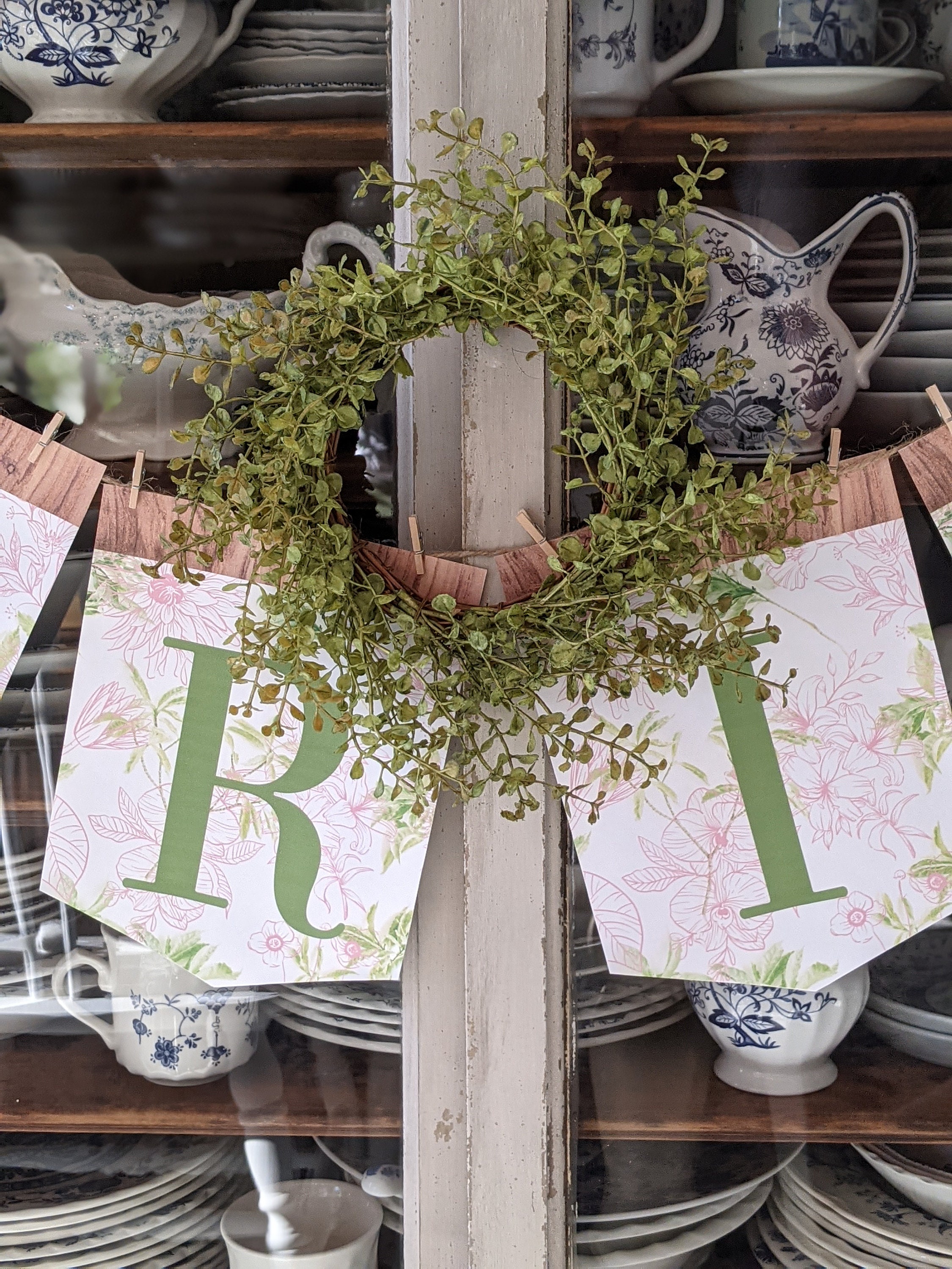 Spring Watercolor Flower Banner With Faux Wood - Printable Banner Flag ...