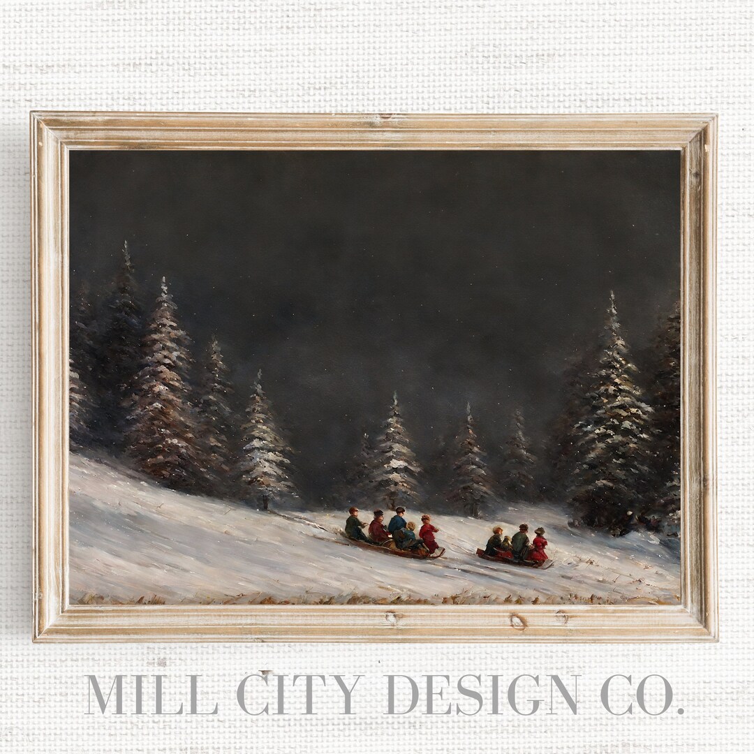 Children Sledding 2, Printable Wall Art, Oil Painting, Country ...